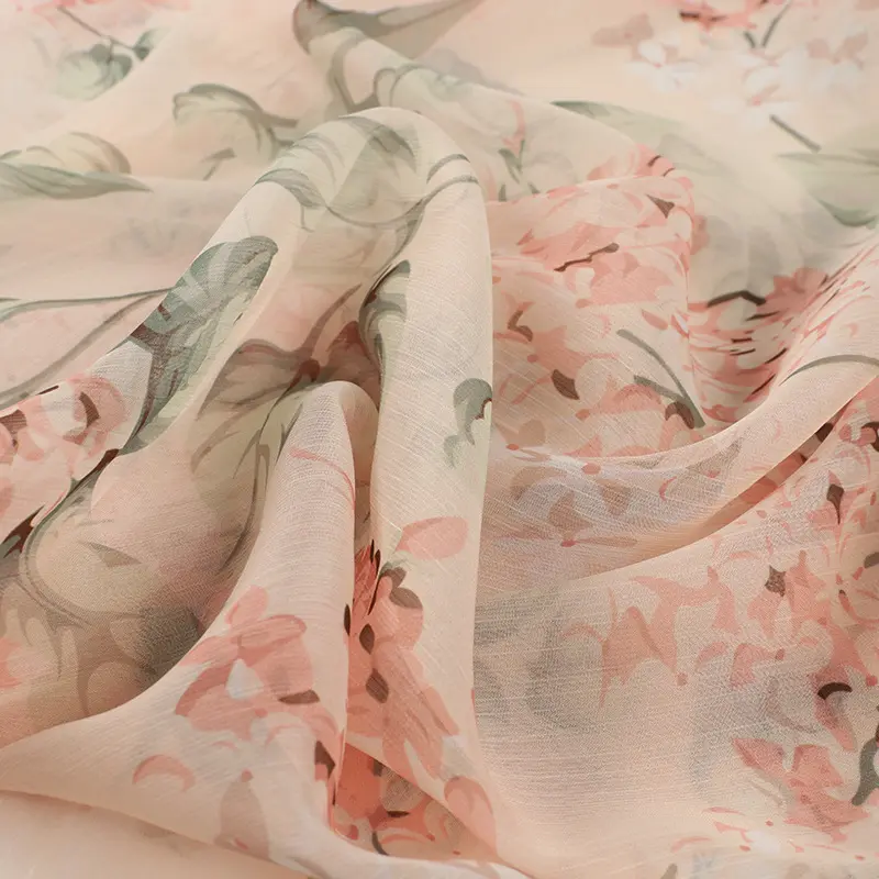 Natural Pink Floral Chiffon Fabric–Hangzhou Kangman Textile Co., Ltd.